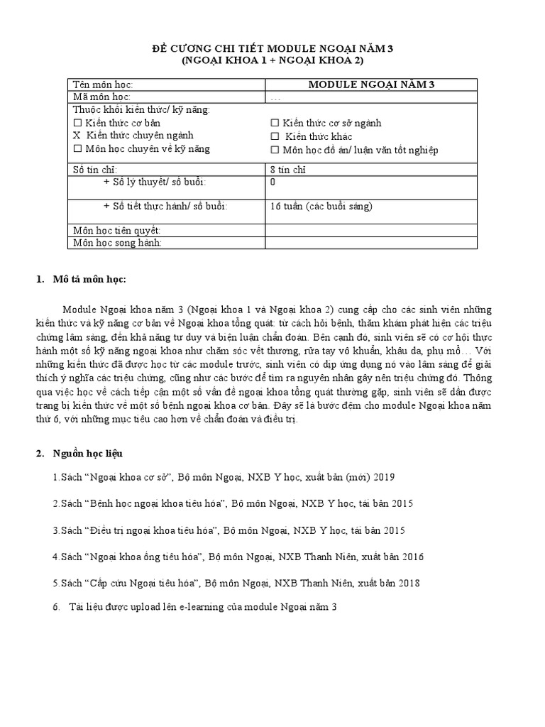 ĐỀ CƯƠNG MODULE NGOẠI Y3 20-21 - | PDF