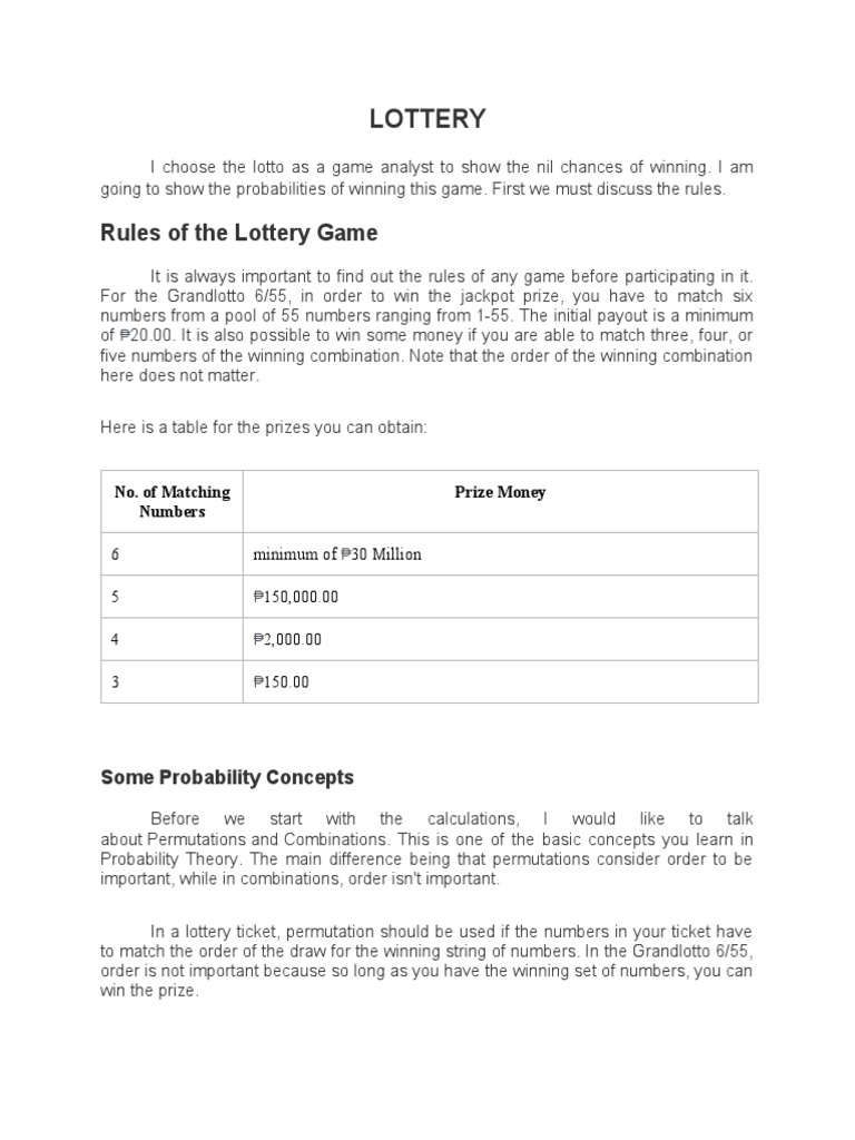 Lottery: Rules of The Lottery Game | PDF | Odds | Mathematics