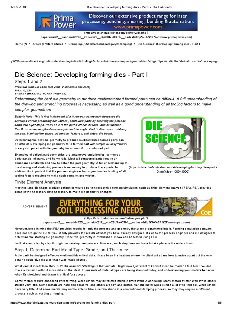 Die Science - Developing Forming Dies - Part I - The Fabricator | PDF ...
