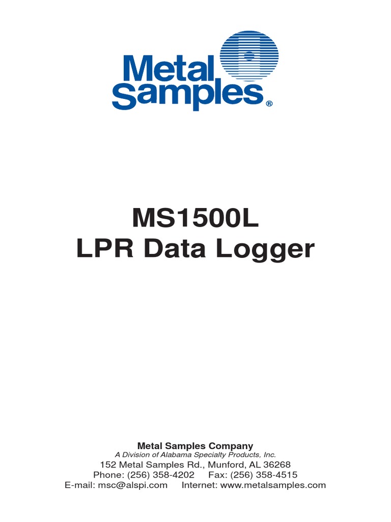 MS1500L LPR Data Logger: Metal Samples Company | PDF | Menu (Computing ...