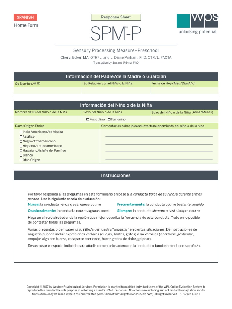 SPM-P SP Response Sheet Home Español | PDF
