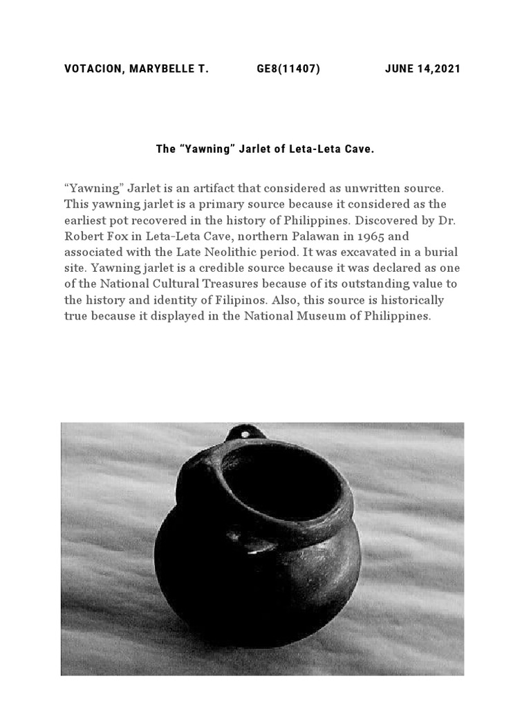 The Yawning Jarlet - A Rare Neolithic Artifact from Leta-Leta Cave | PDF