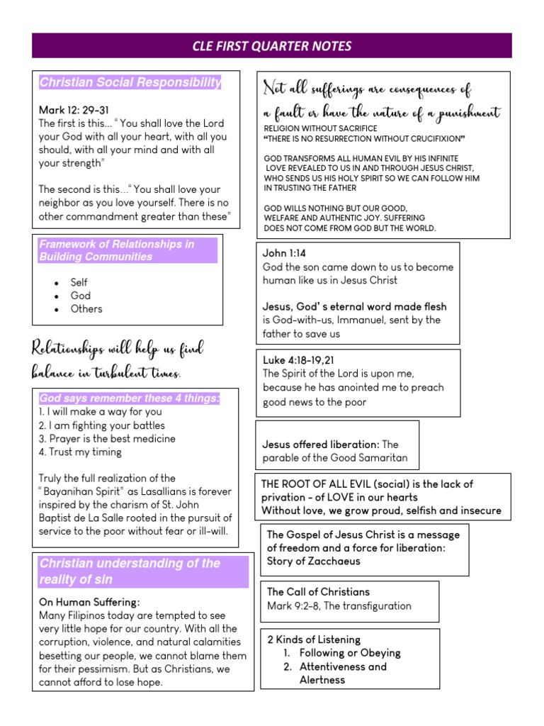 Cle First Quarter Notes | PDF | Catholic Church | Jesus