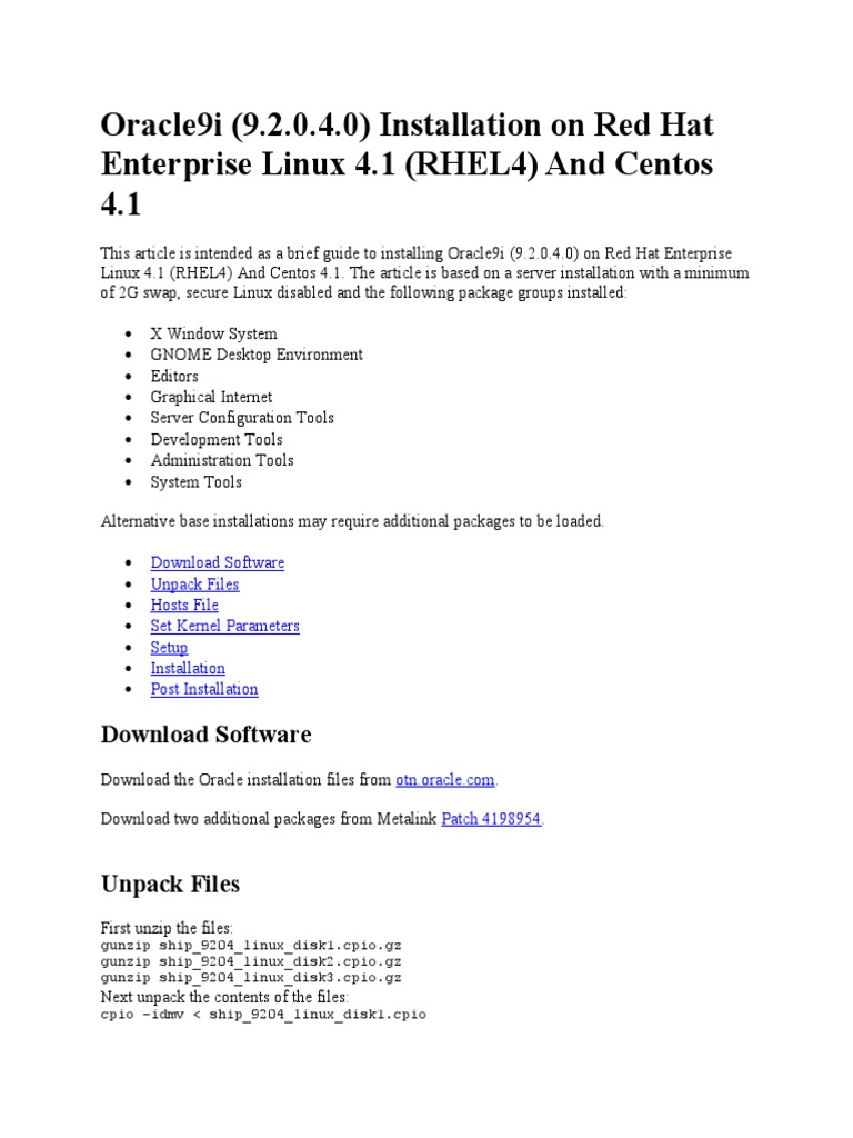 Oracle9i (9.2.0.4.0) Installation On Red Hat Enterprise Linux 4.1 (RHEL4) and Centos 4.1 | PDF ...
