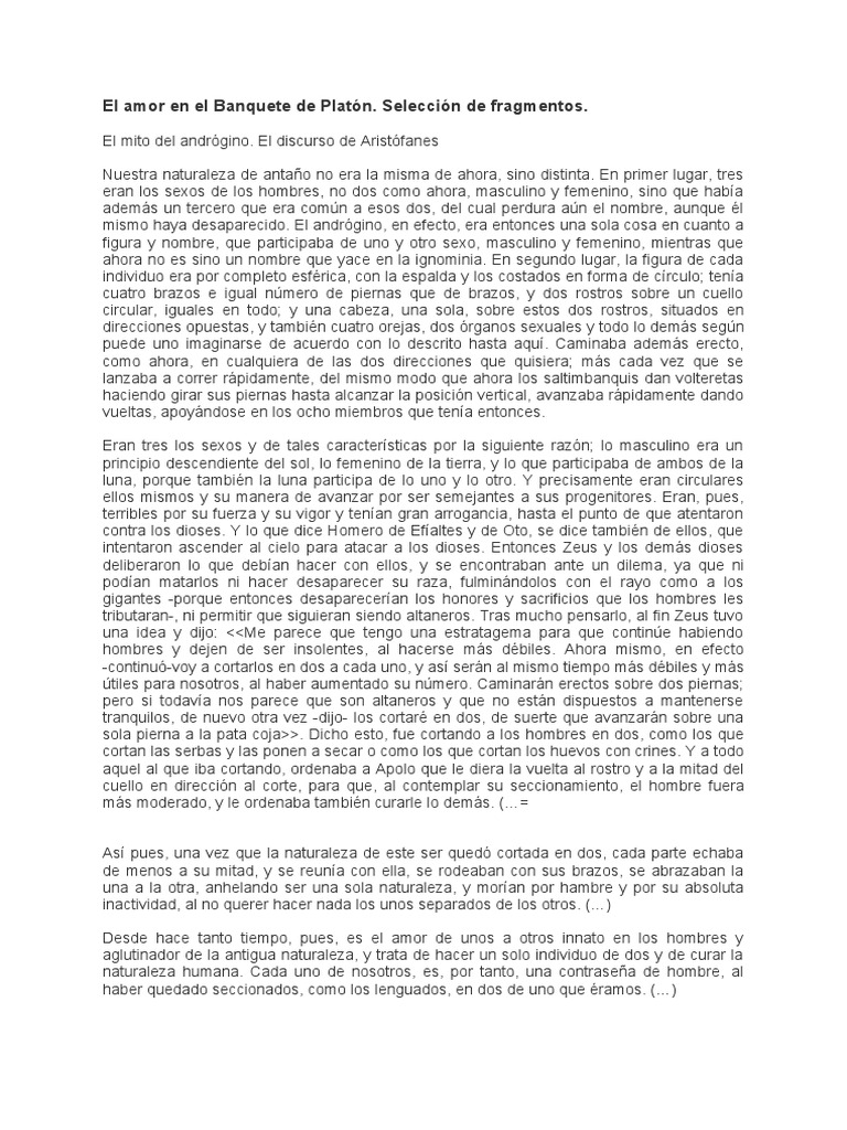 Mito del Andrógino en Platón | PDF | Amor