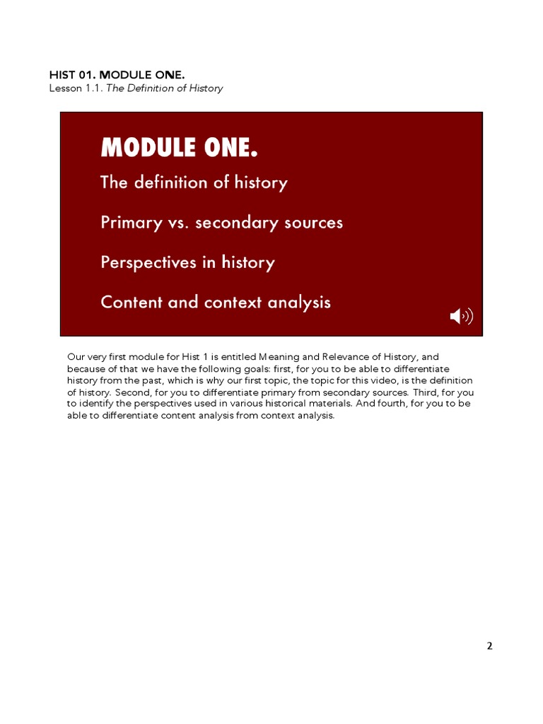 Hist 01. Module One.: Lesson 1.1. The Definition of History | PDF ...