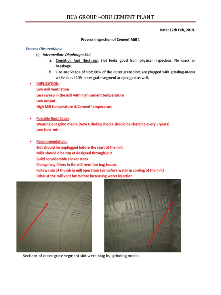 Cement Mill 1 Inspection 12th Feb. 2019 and CALCULATIONS | PDF | Cement ...