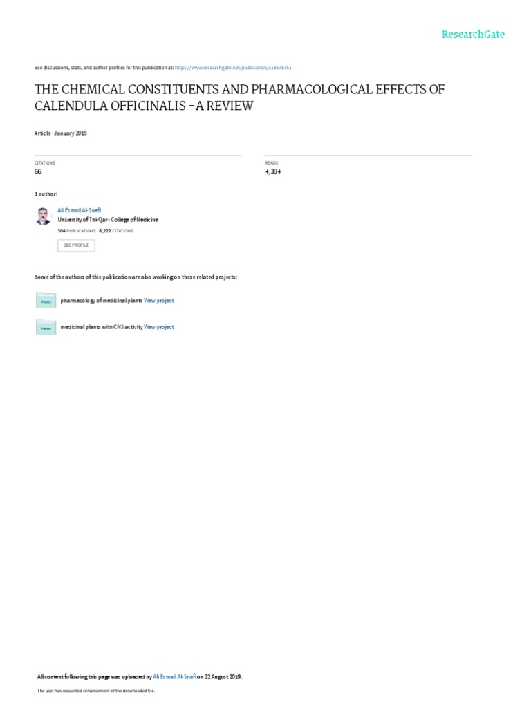 Calendula Officinalis Scientific Paper | PDF | Glutathione | Antioxidant