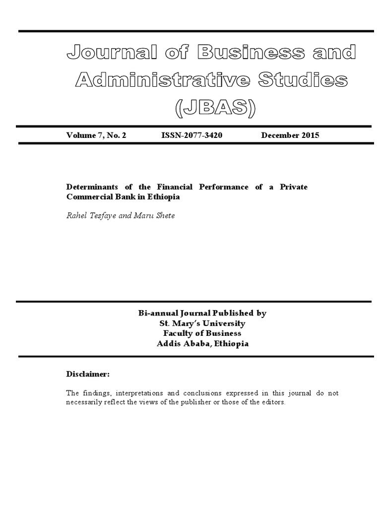 Volume 7, No. 2 ISSN-2077-3420 December 2015: Rahel Tesfaye and Maru ...