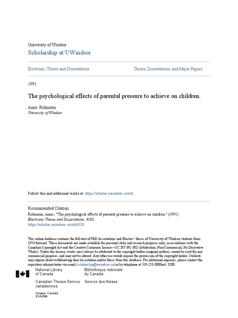 The Psychological Effects of Parental Pressure | PDF | Correlation And ...