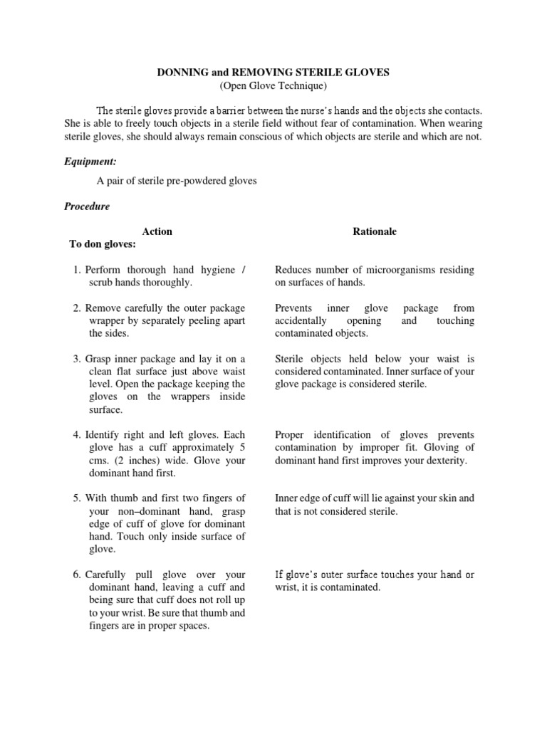 Open Gloving W/ Rationale | PDF | Glove | Hand Washing