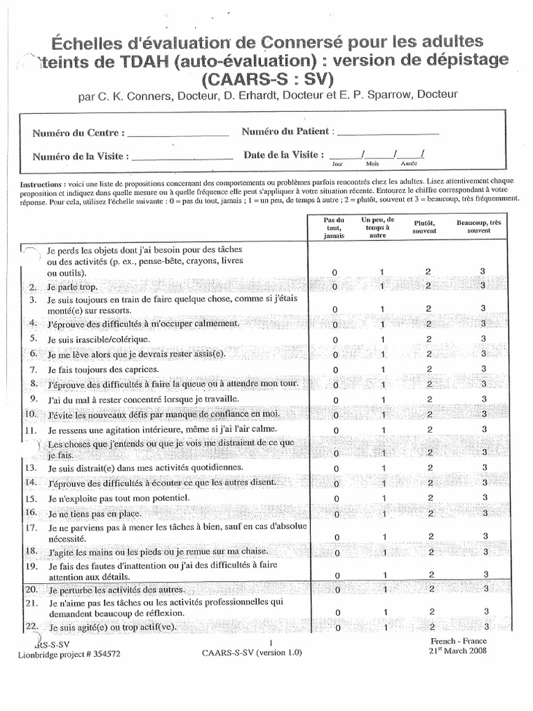 CAARS Pré-Drag TDAH | PDF