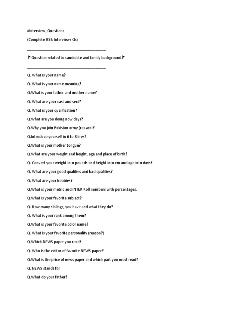 Issb Interview Questionare | PDF | Pakistan | Surah