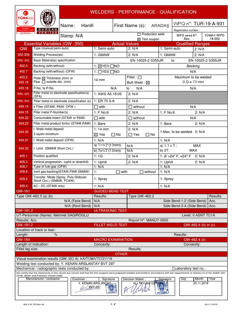 Welder Qualification Test Certificate | PDF | Construction | Welding