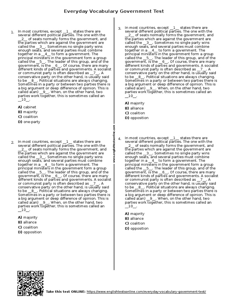 Everyday Vocabulary Government Test | Descargar gratis PDF | Socialism ...