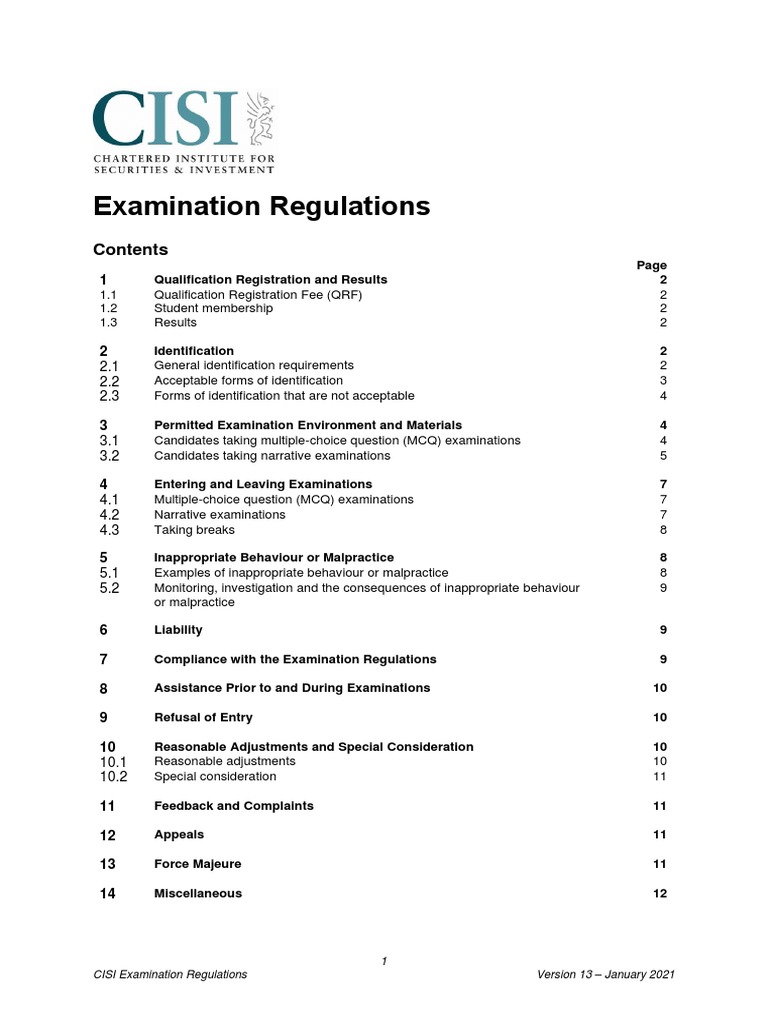 1 CISI Examination Regulations - January 2021 | PDF | Identity Document ...