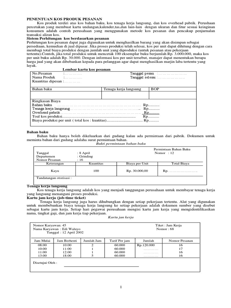 Penentuan Kos Produk Pesanan | PDF