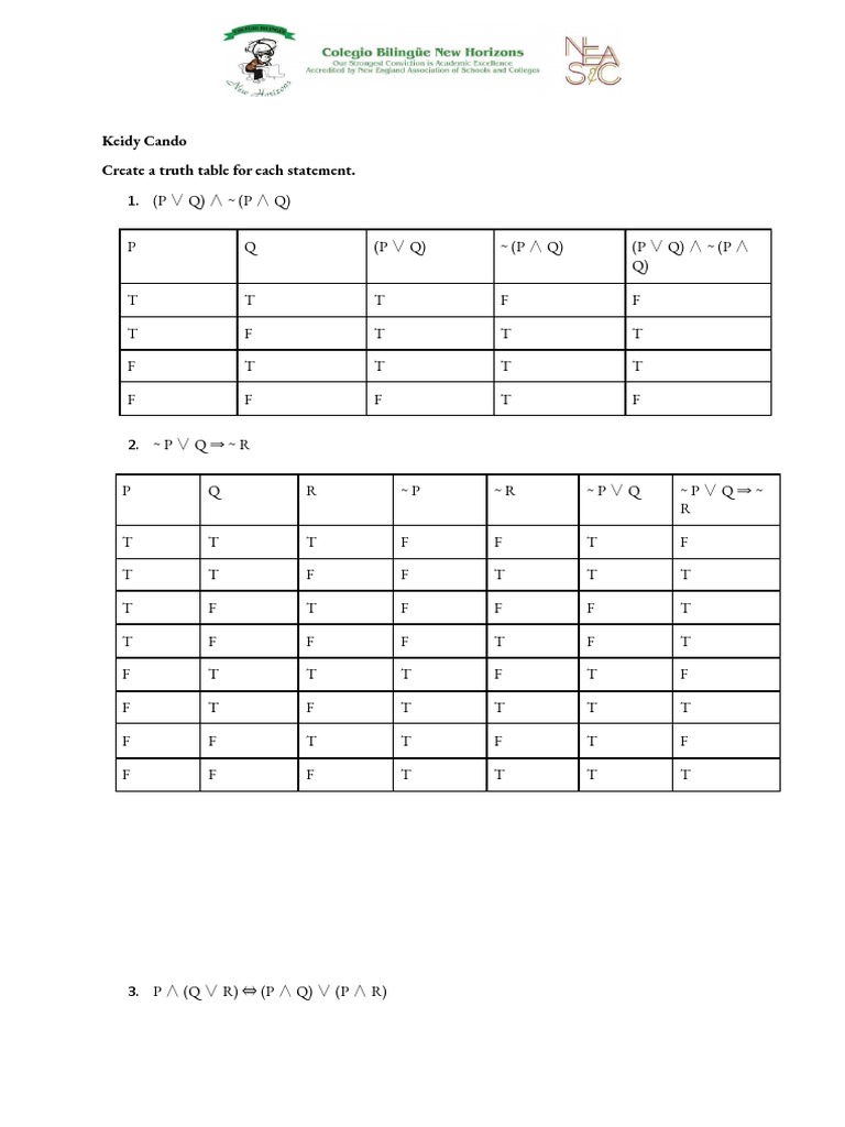Truth Table Practice - KC | PDF