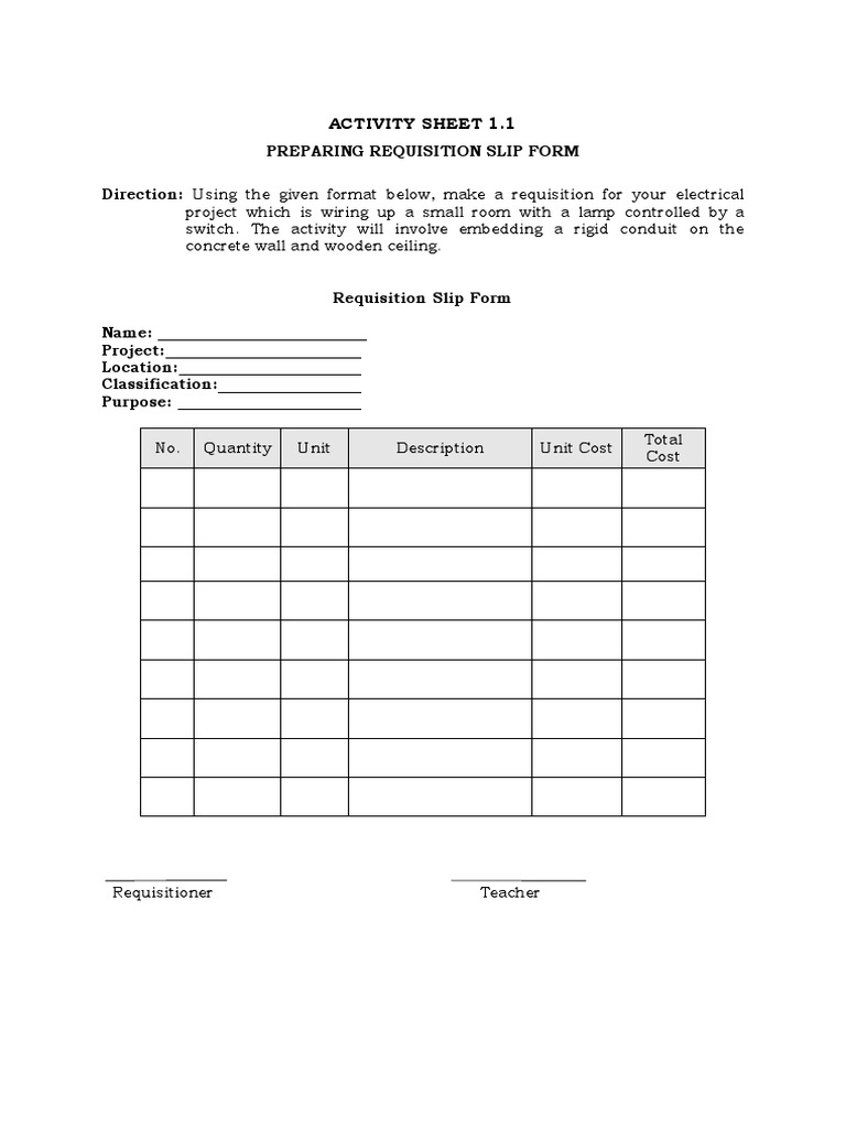 Activity Sheet 1.1: Preparing Requisition Slip Form | PDF | Art