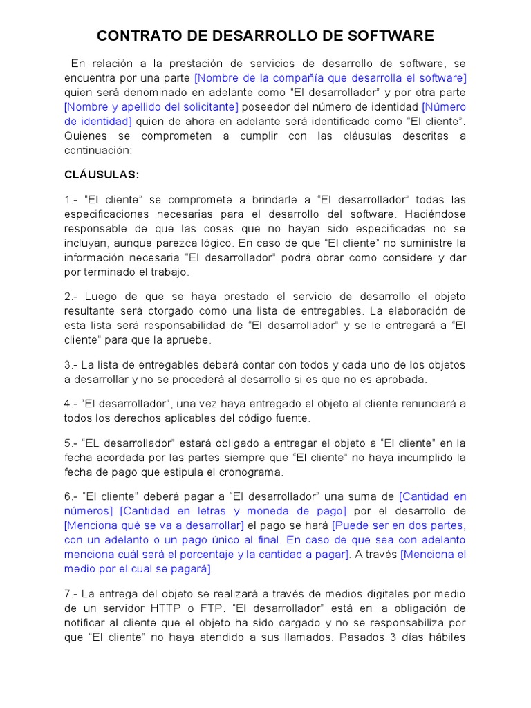 Contrato de Desarrollo de Software | PDF | Software | Ingeniería de ...