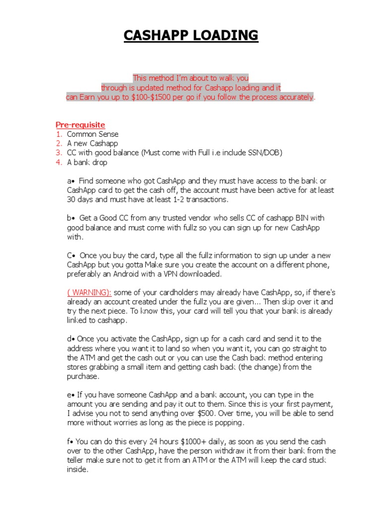 Updated CashApp Loading Method Earns $100-$1500 Per Transaction | PDF