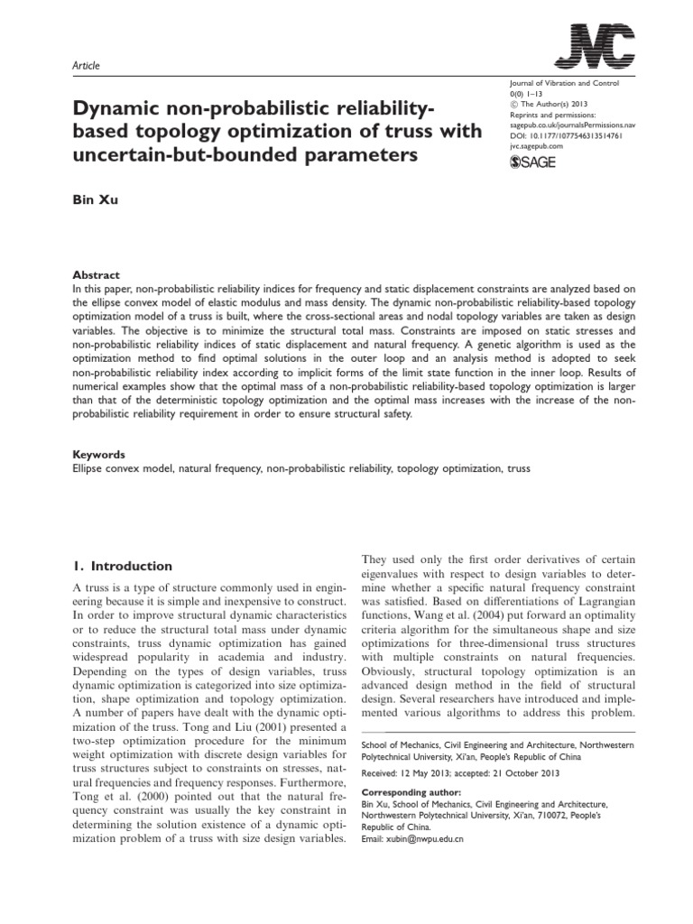 2013 - Dynamic Non-Probabilistic Reliability-Based Topology Optimization of Truss With Uncertain ...