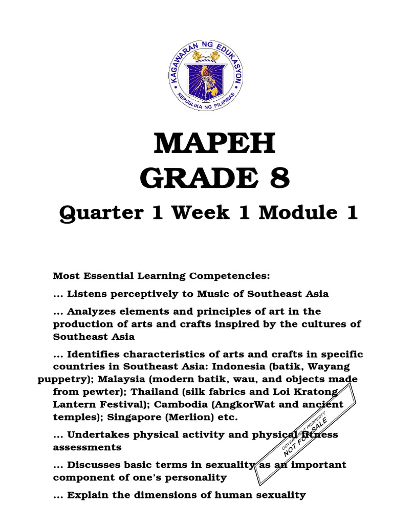 Mapeh Grade 8: Quarter 1 Week 1 Module 1 | PDF | Gender | Gender Studies