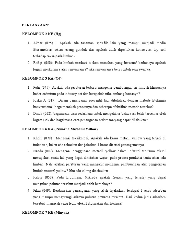 Daftar Pertanyaan | PDF