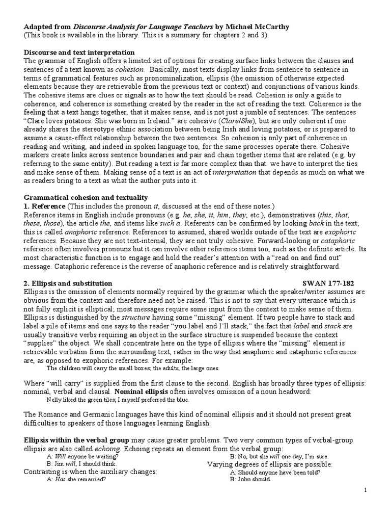 An Analysis Of Discourse Cohesion Through Grammatical And Lexical Links