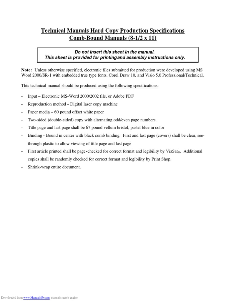 Technical Manuals Hard Copy Production Specifications Comb-Bound ...