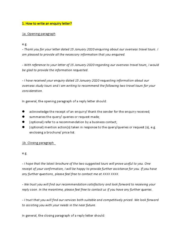 Enquiry Letter Writing | PDF
