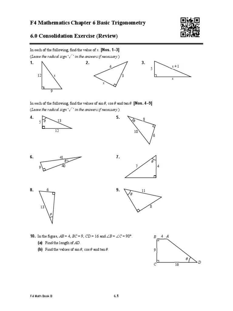 F4 Mathematics Chapter 6 Basic Trigonometry 6.0 Consolidation Exercise ...