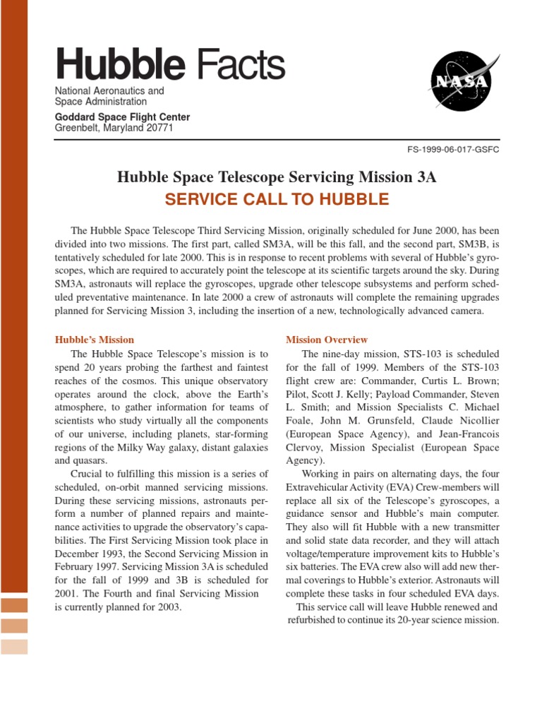 Hubble Facts Hubble Space Telescope Servicing Mission 3A Service Call To Hubble | Download Free ...