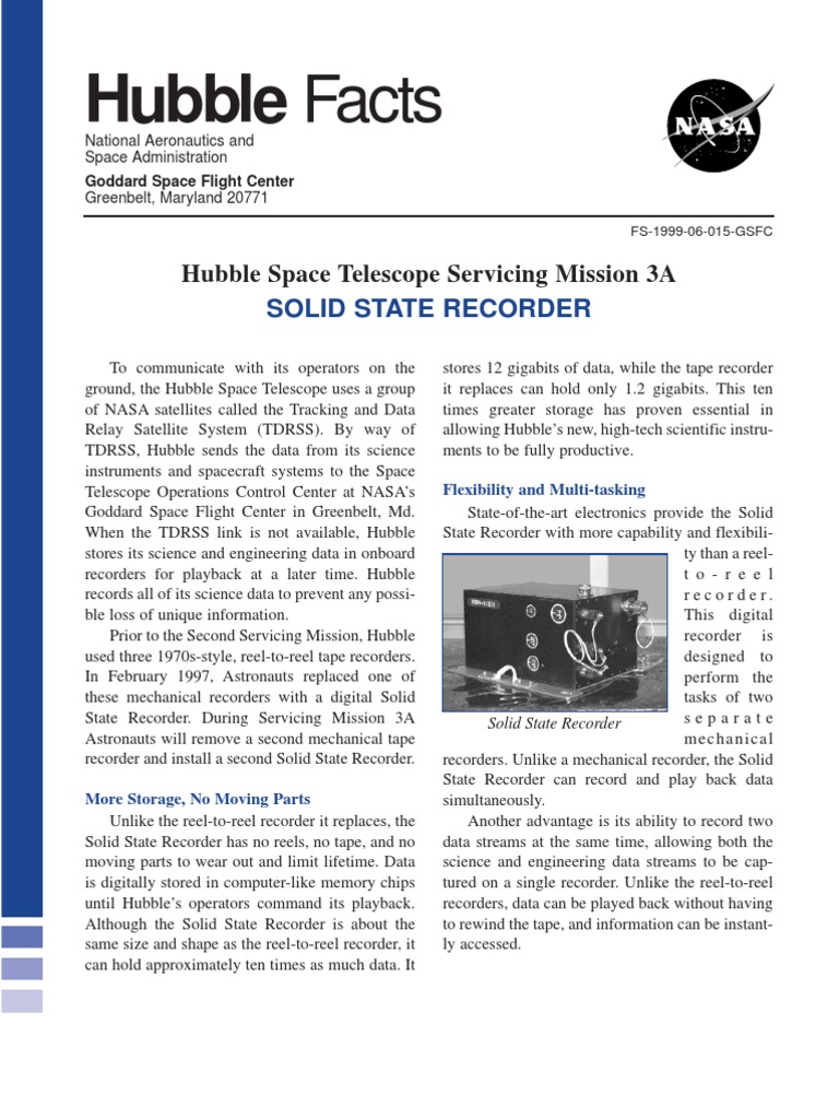 Hubble Facts Hubble Space Telescope Servicing Mission 3A Solid State ...
