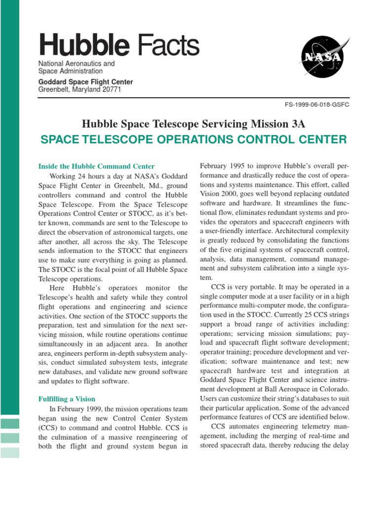 Hubble Facts Hubble Space Telescope Servicing Mission 3A Space ...