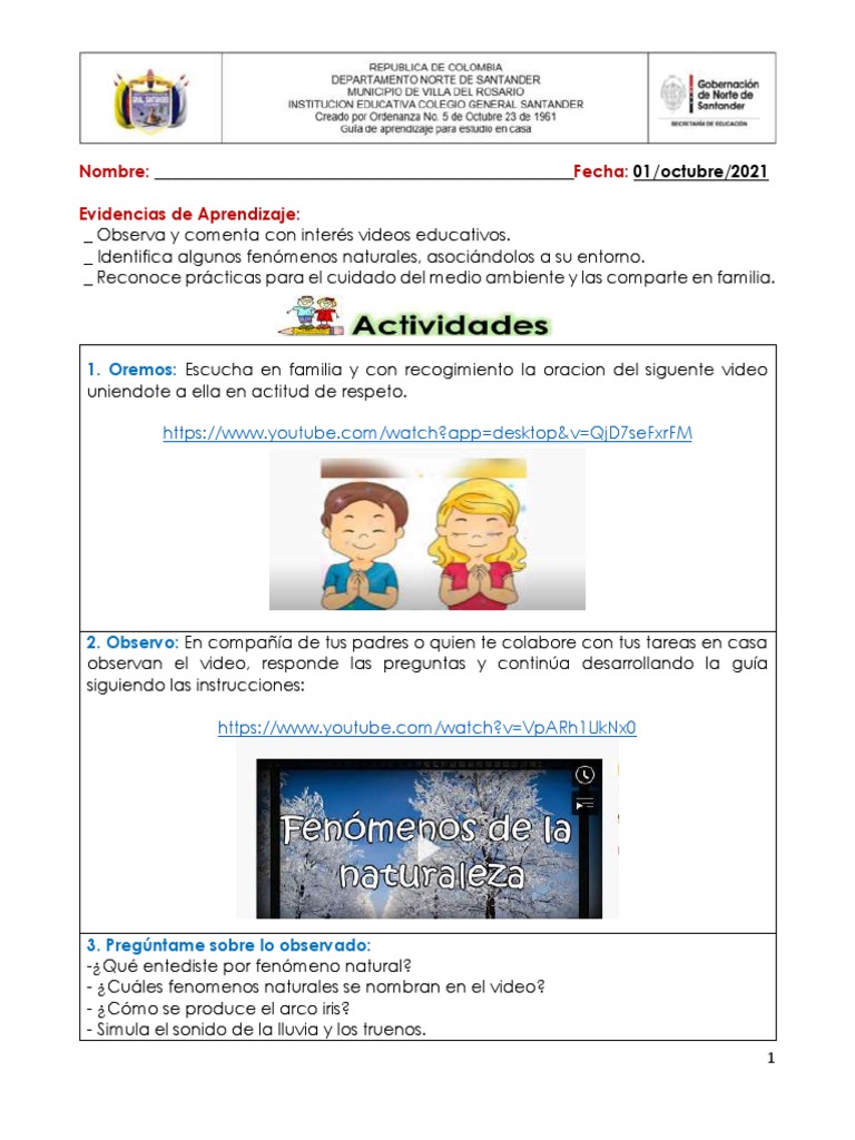 Actividades sobre Fenómenos Naturales | PDF