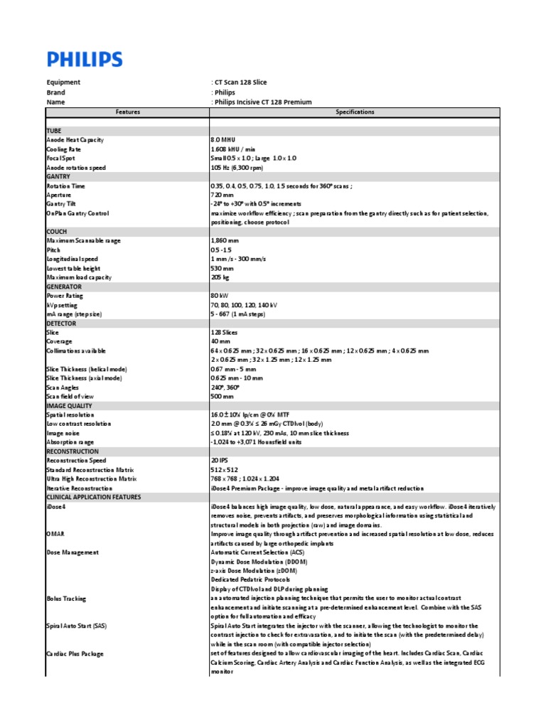 Philips Incisive CT 128 Specifications | PDF | Heart | Ejection Fraction