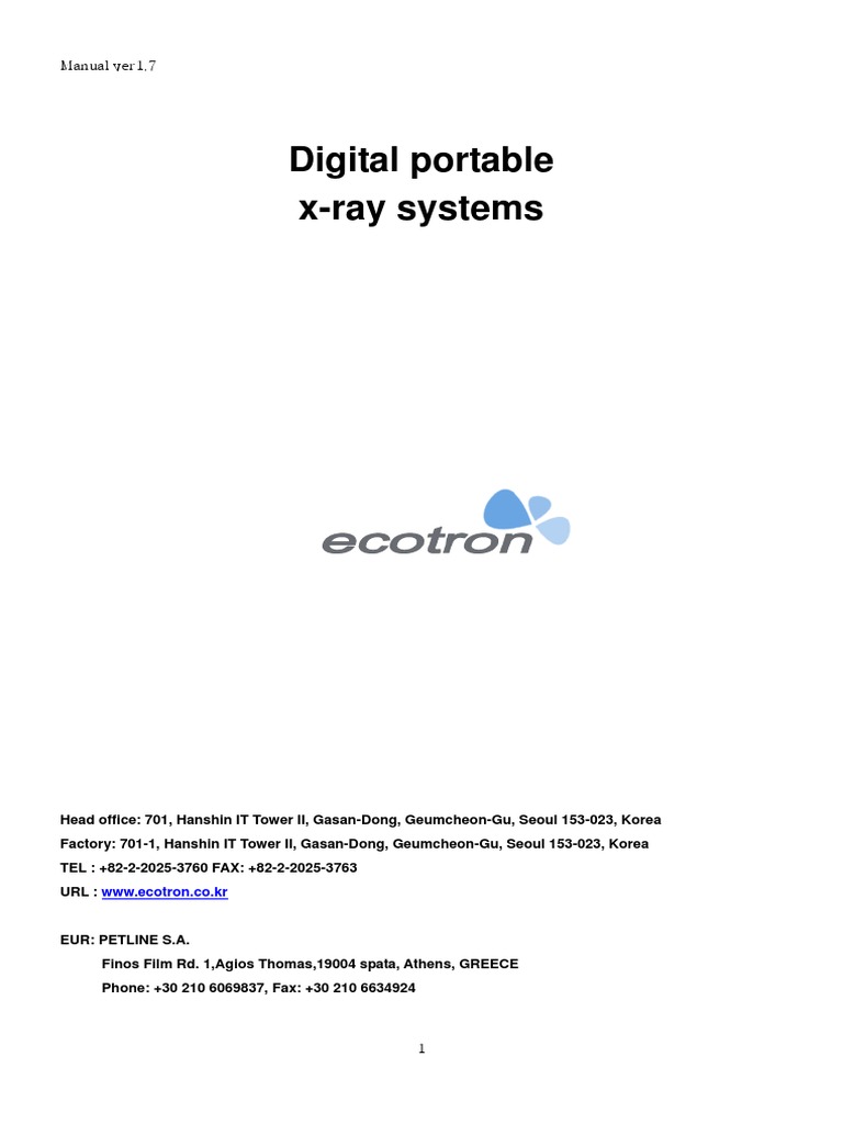 Digital Portable X-Ray Systems: Manual Ver1.7 | PDF | Radiography ...