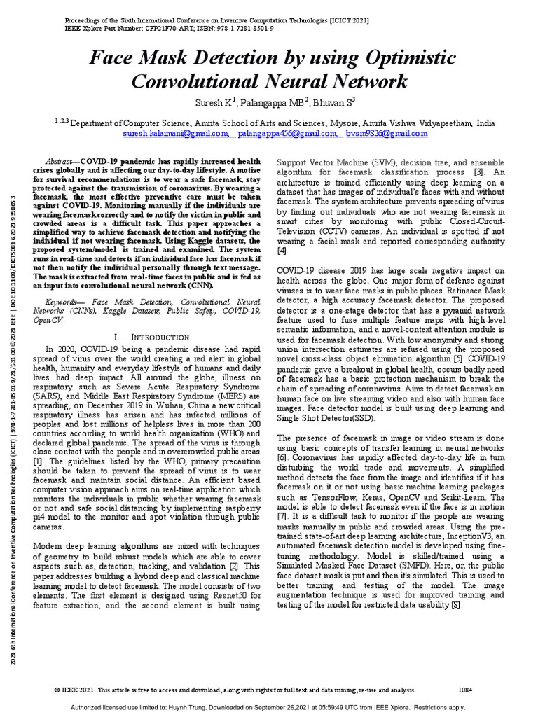 Face Mask Detection by Using Optimistic Convolutional Neural Network | PDF | Deep Learning ...