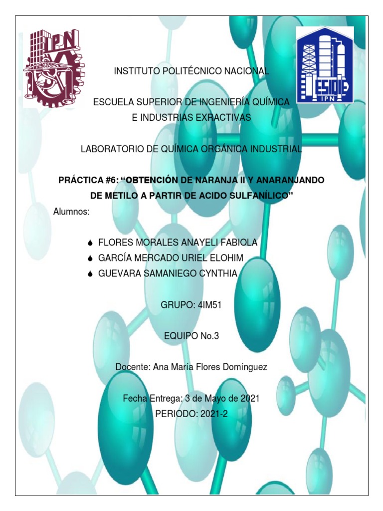 Práctica 6 - Naranja II y Anaranjado de Metilo - Equipo 3 - 4IM51 | PDF ...