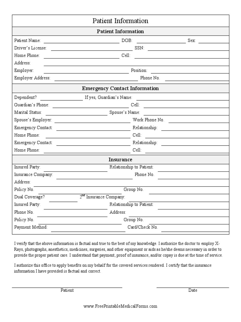 Patient Information Form | PDF | Insurance | Patient