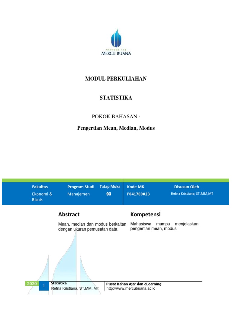 Modu 3-Pengertian Rata2, Nilai Tengah, Modus | PDF