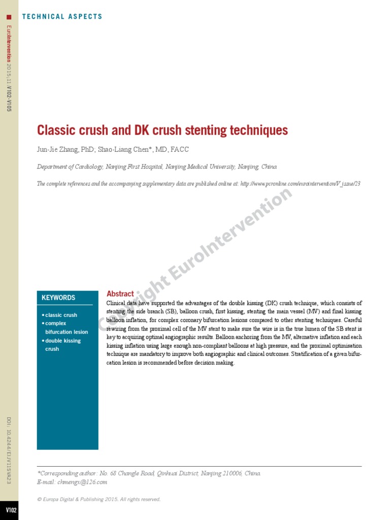 Classic Crush and DK Crush Stenting Techniques | PDF | Cardiovascular ...