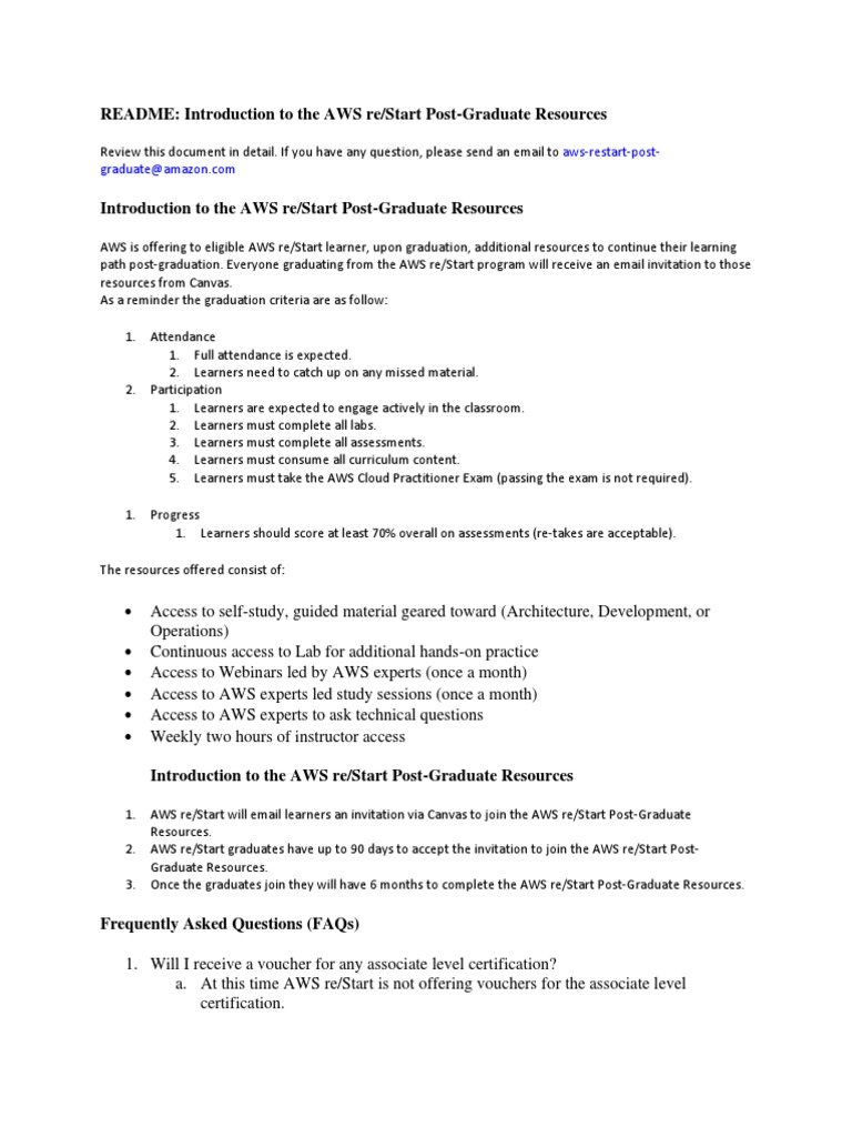 AWS re/Start Post-Graduate Resources Guide | PDF | Communication | Learning