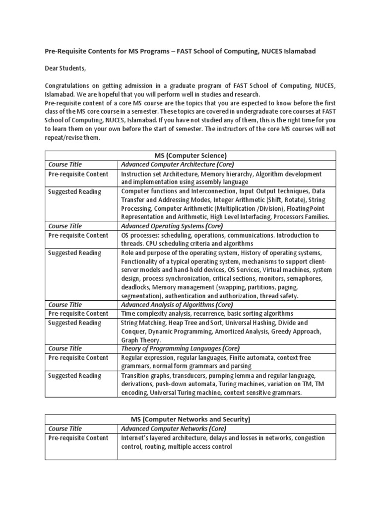 Pre-Requisite Contents MS-Programs FSC-NUCES-ISB | PDF | Operating System | Process (Computing)