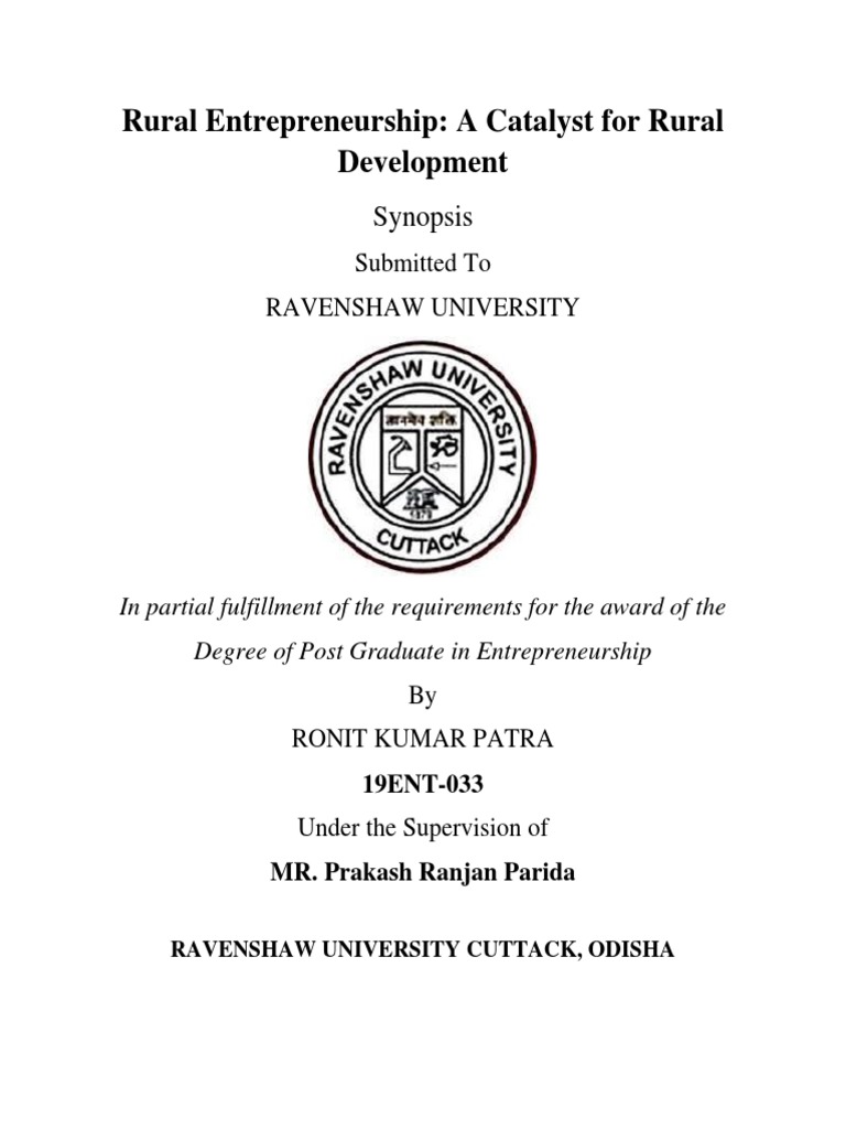 Synopsis On Rural Entrepreneurship Development (By Ronit Kumar Patra) | PDF | Entrepreneurship ...