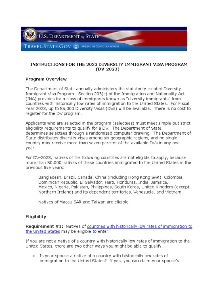DV-2023 Diversity Visa Program Guide | PDF | United States Nationality ...