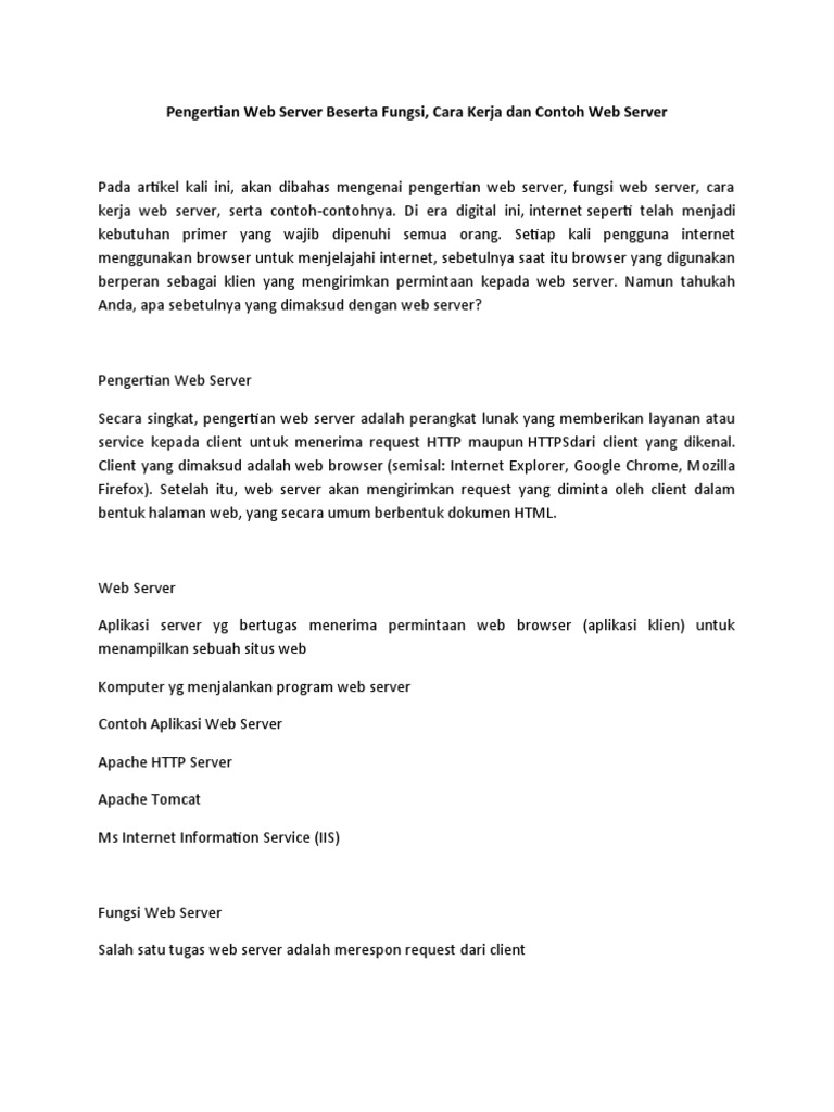 Web Server Fungsi Dan Cara Kerja Pdf