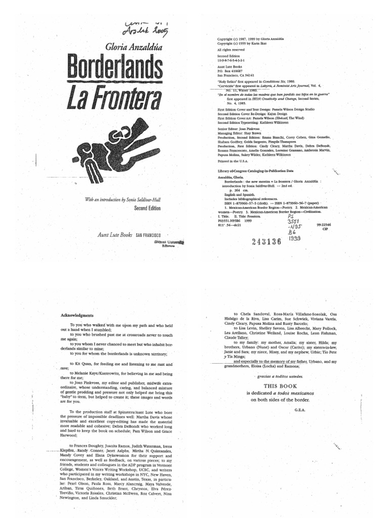 Anzaldua Borderlands La Frontera | PDF