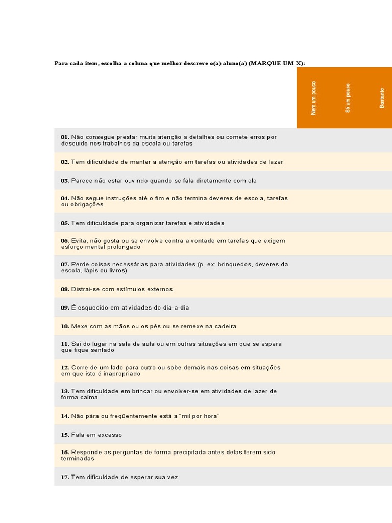 Teste TDAH Infantil | PDF | Transtorno de déficit de atenção e ...
